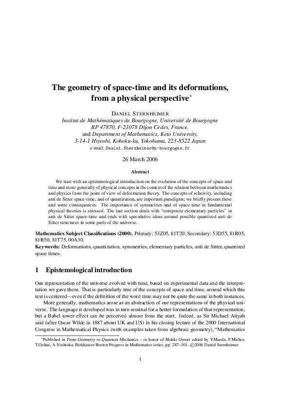 (PDF) The Geometry of Space-Time and Its Deformations from a Physical ...