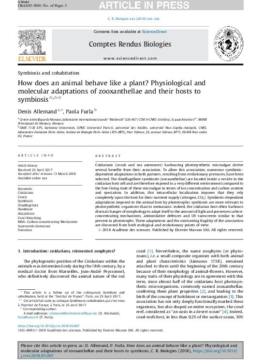 (PDF) How does an animal behave like a plant? Physiological and ...