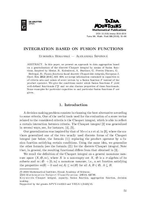 (PDF) Integration Based on Fusion Functions