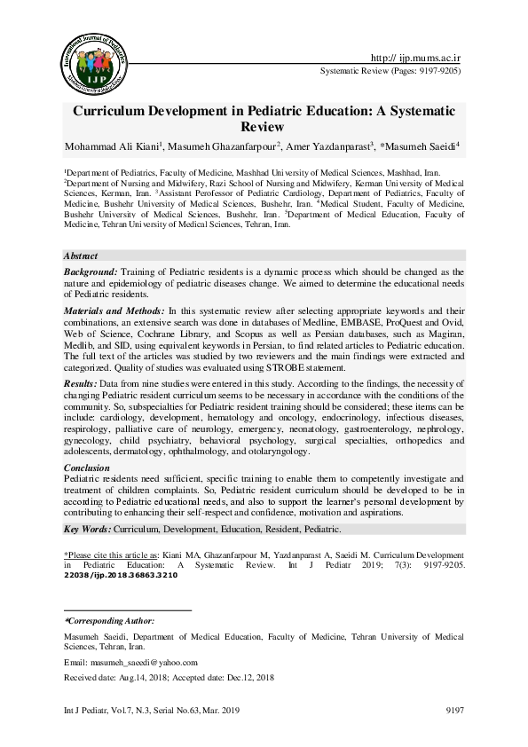 (PDF) Curriculum Development in Pediatric Education: A Systematic Review