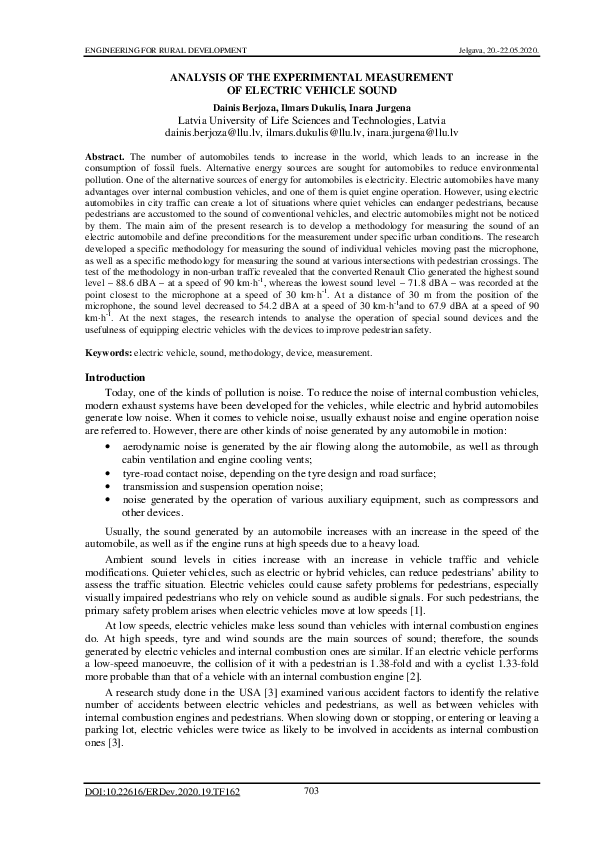 (PDF) Analysis of the experimental measurement of electric vehicle sound