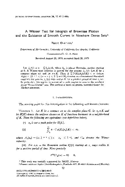 (PDF) A Wiener test for integrals of brownian motion and the existence ...