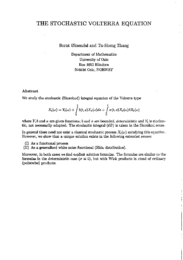 (PDF) The Stochastic Volterra Equation