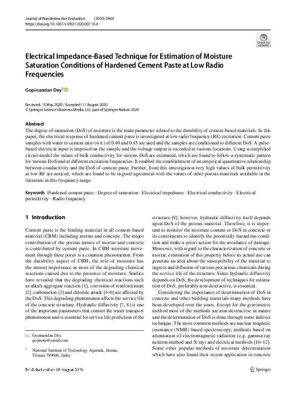 Pdf Electrical Impedance Based Technique For Estimation Of Moisture Saturation Conditions Of