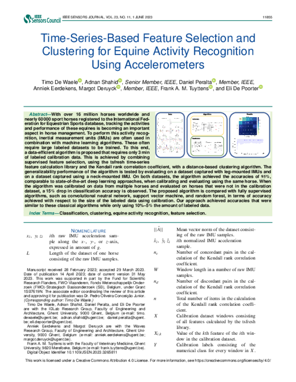 (PDF) Time-Series-Based Feature Selection and Clustering for Equine Activity Recognition Using ...
