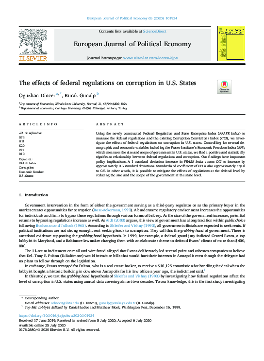 (PDF) The effects of federal regulations on corruption in U.S. States ...
