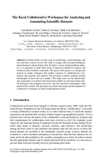 (PDF) The Karst Collaborative Workspace for Analyzing and Annotating Scientific Datasets