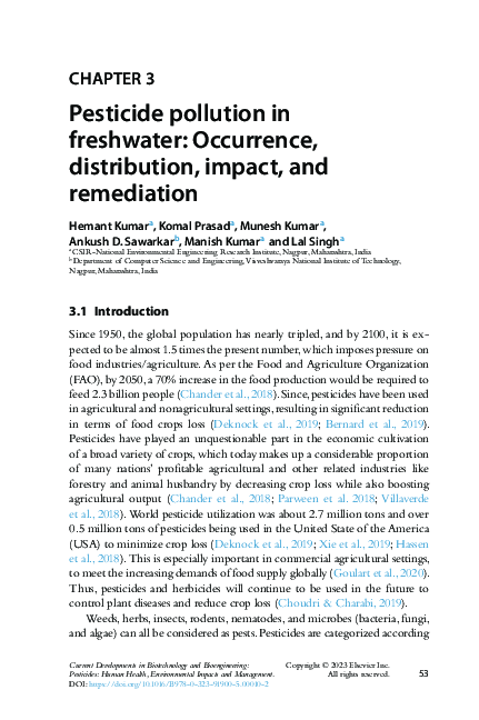 (PDF) Pesticide pollution in freshwater: Occurrence, distribution ...