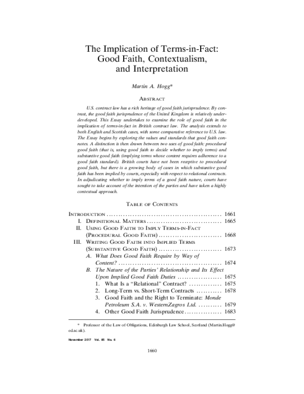 (PDF) The implication of terms-in-fact: Good faith, contextualism, and ...