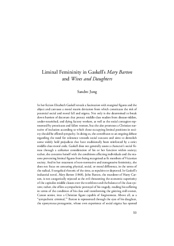 (PDF) Liminal femininity in Gaskell's Mary Barton and wives and daughters