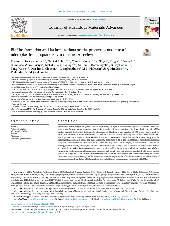 (PDF) Biofilm formation and its implications on the properties and fate ...