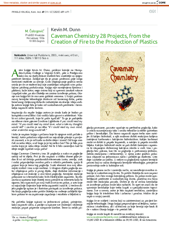 (PDF) Prikazi knjiga: Kevin M. Dunn: Caveman Chemistry 28 Projects ...