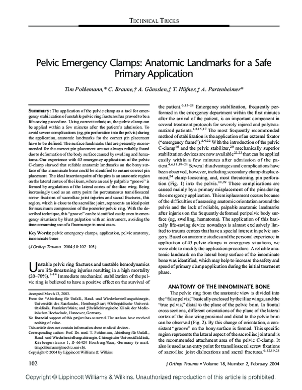 (PDF) Pelvic Emergency Clamps: Anatomic Landmarks for a Safe Primary ...