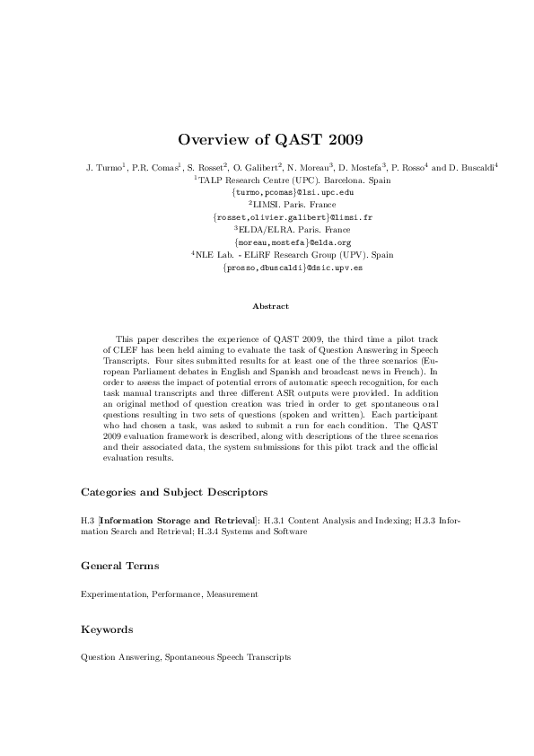 (PDF) Overview of QAST 2008