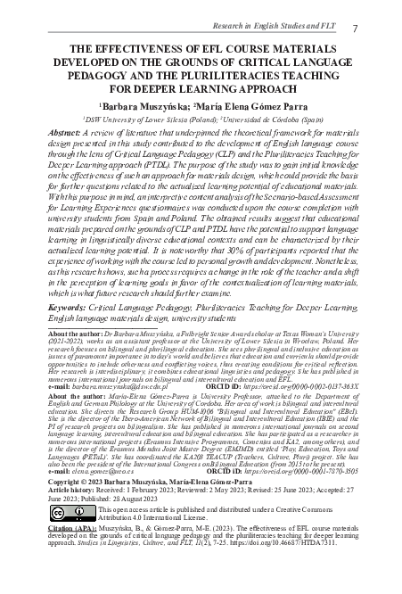 (PDF) The effectiveness of EFL course materials developed on the ...