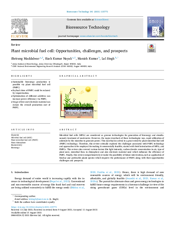 (PDF) Plant microbial fuel cell: opportunities, challenges, and prospects