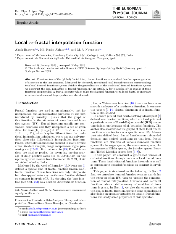 (PDF) Local $$\alpha $$-fractal interpolation function