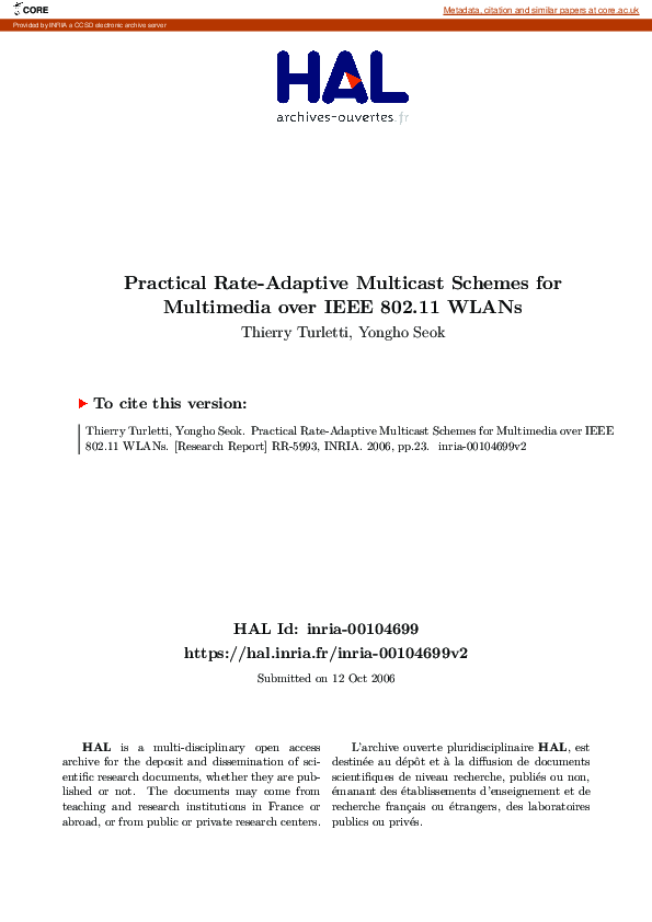 (PDF) Practical Rate-Adaptive Multicast Schemes for Multimedia over IEEE 802.11 WLANs | Thierry ...