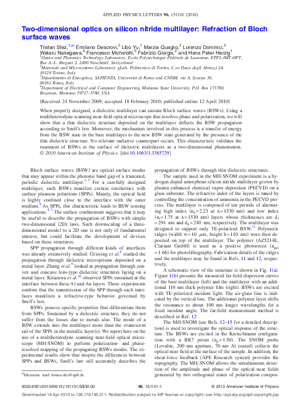 (PDF) Two-dimensional optics on silicon nitride multilayer: Refraction ...