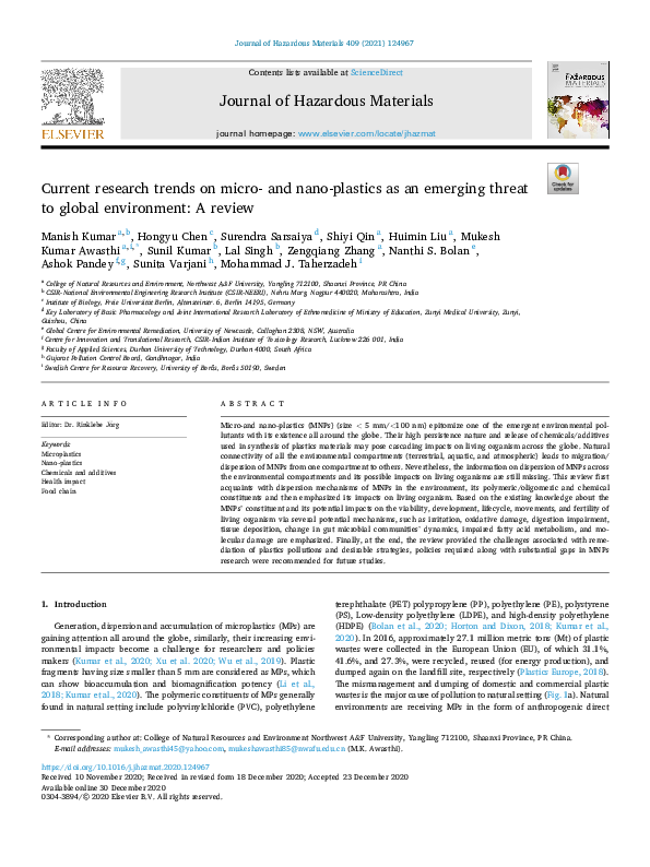 (PDF) Current research trends on micro-and nano-plastics as an emerging ...