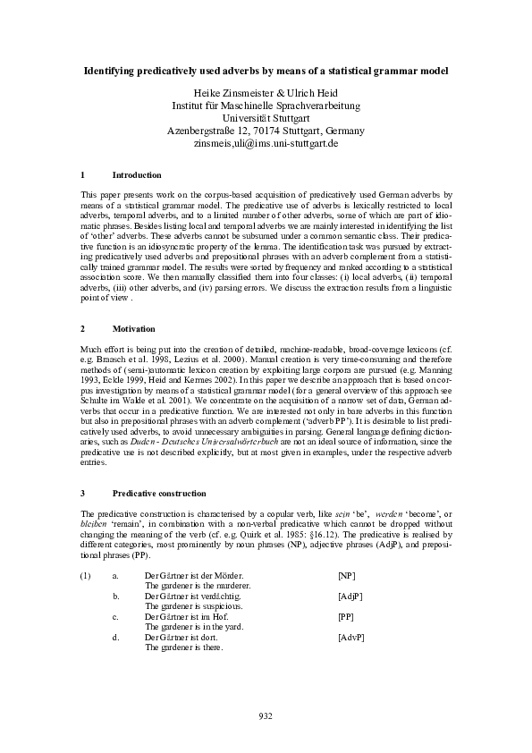 (PDF) Identifying predicatively used adverbs by means of a statistical grammar model | Heike ...