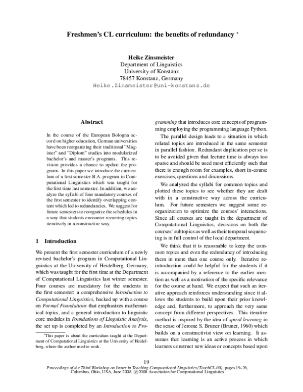 (PDF) Freshmen's CL curriculum