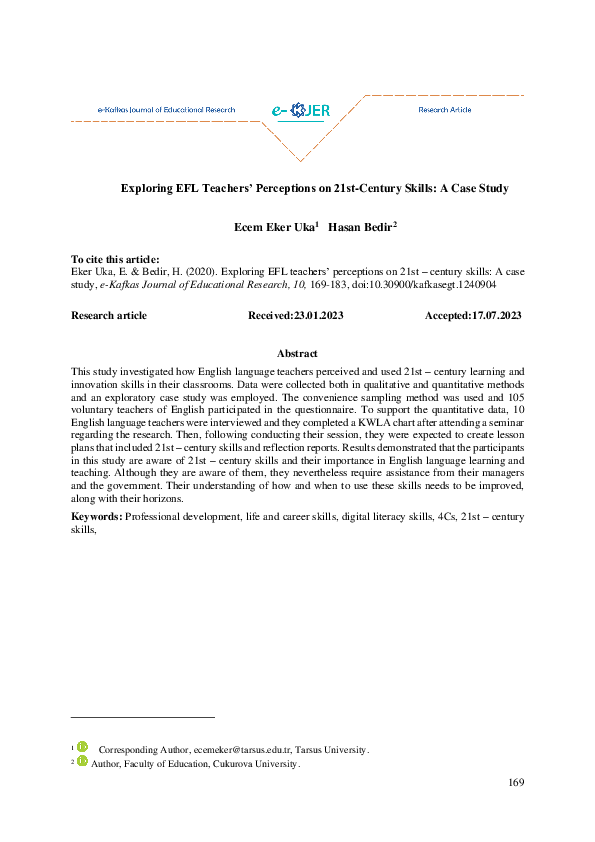 (PDF) Exploring EFL Teachers' Perceptions on 21st-Century Skills: A Case Study