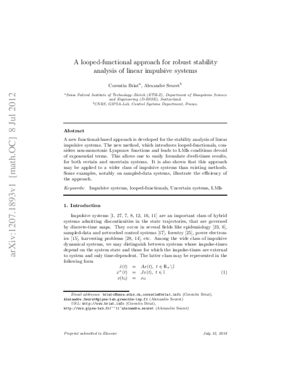 (PDF) A looped-functional approach for robust stability analysis of linear impulsive systems