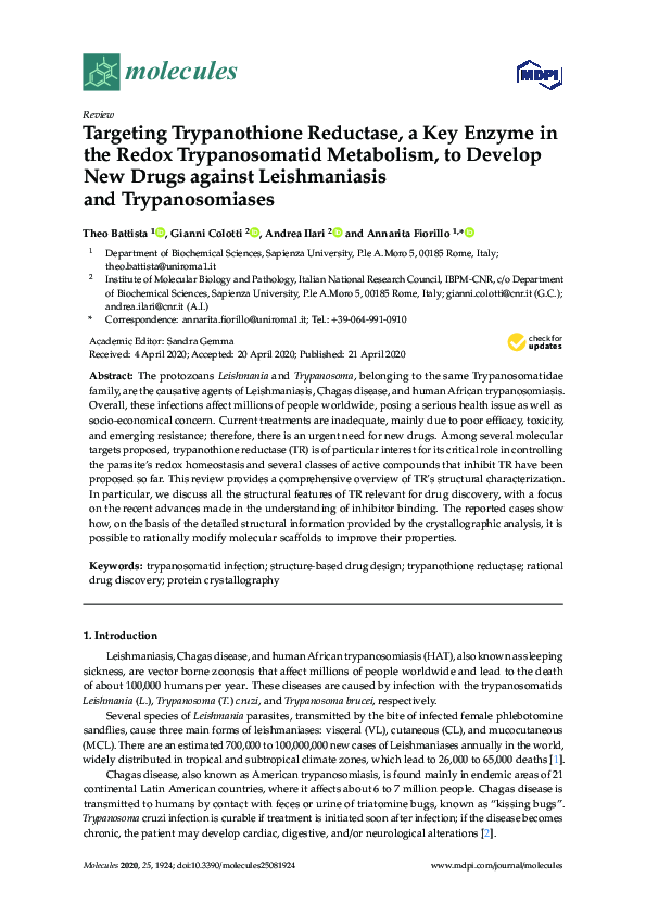 (PDF) Targeting Trypanothione Reductase, a Key Enzyme in the Redox ...