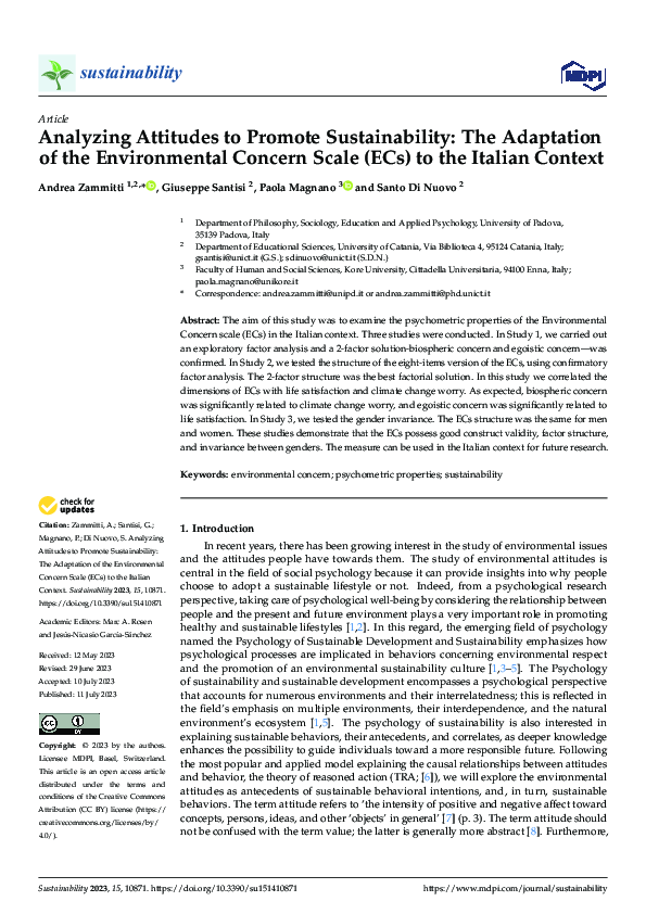 (PDF) Analyzing Attitudes to Promote Sustainability: The Adaptation of ...