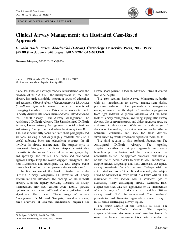 (PDF) Clinical Airway Management: An Illustrated Case-Based Approach