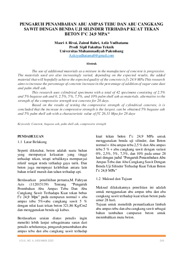(PDF) Pengaruh Penambahan Abu Ampas Tebu Dan Abu Cangkang Sawit Dengan Benda Uji Silinder ...