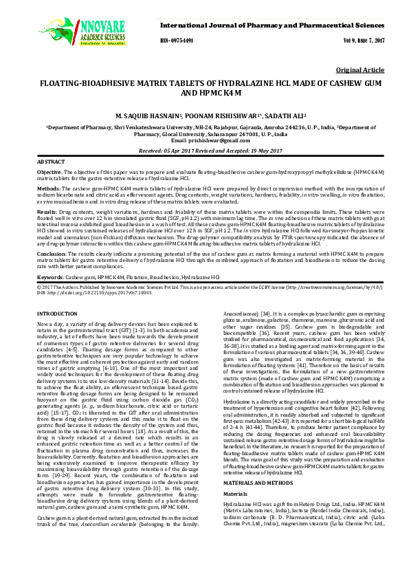 (PDF) Floating Bioadhesive Tablets of Hydralazine HCl