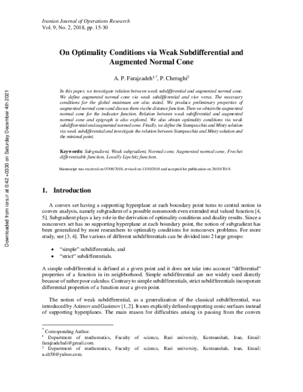 (PDF) On Optimality Conditions via Weak Subdifferential and Augmented ...
