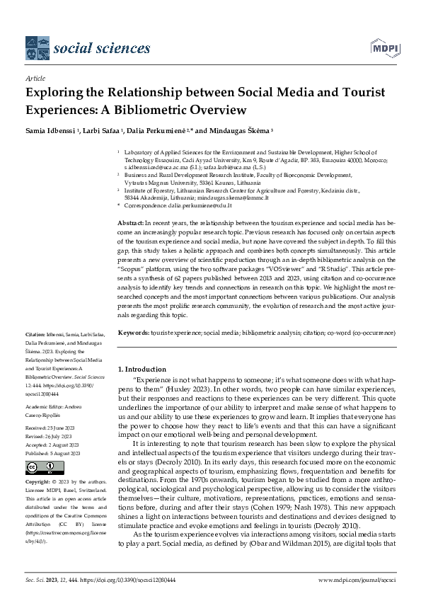 (PDF) Exploring the Relationship between Social Media and Tourist Experiences: A Bibliometric ...