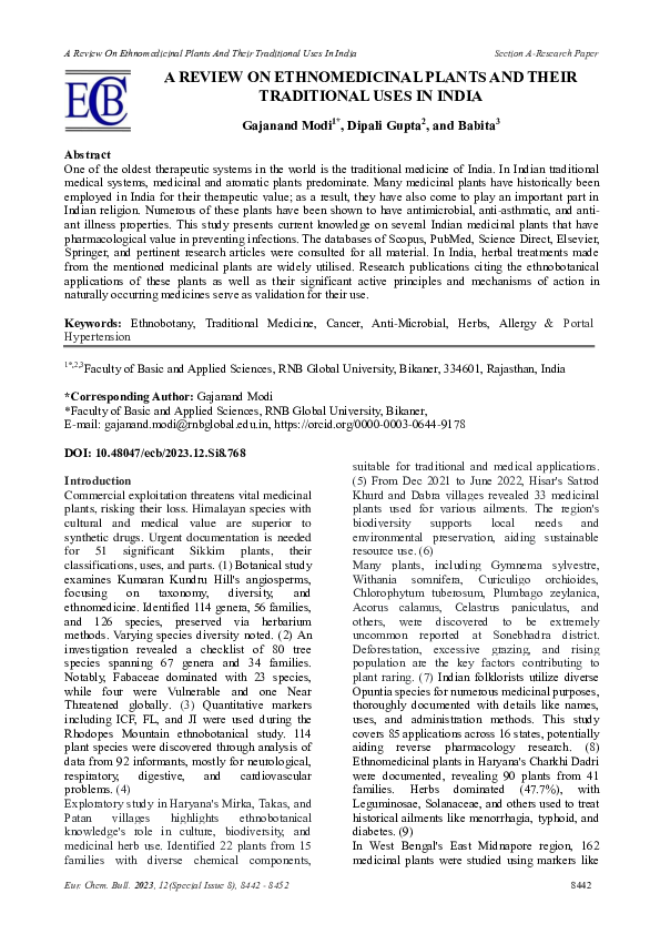 (PDF) A REVIEW ON ETHNOMEDICINAL PLANTS AND THEIR TRADITIONAL USES IN INDIA