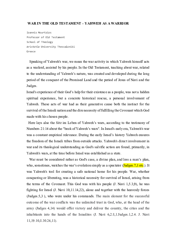 (PDF) WAR IN THE OLD TESTAMENT -YAHWEH WARRIOR
