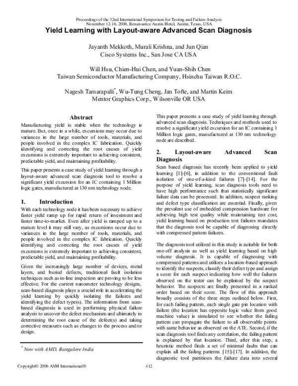 (PDF) Yield learning with layout-aware advanced scan diagnosis