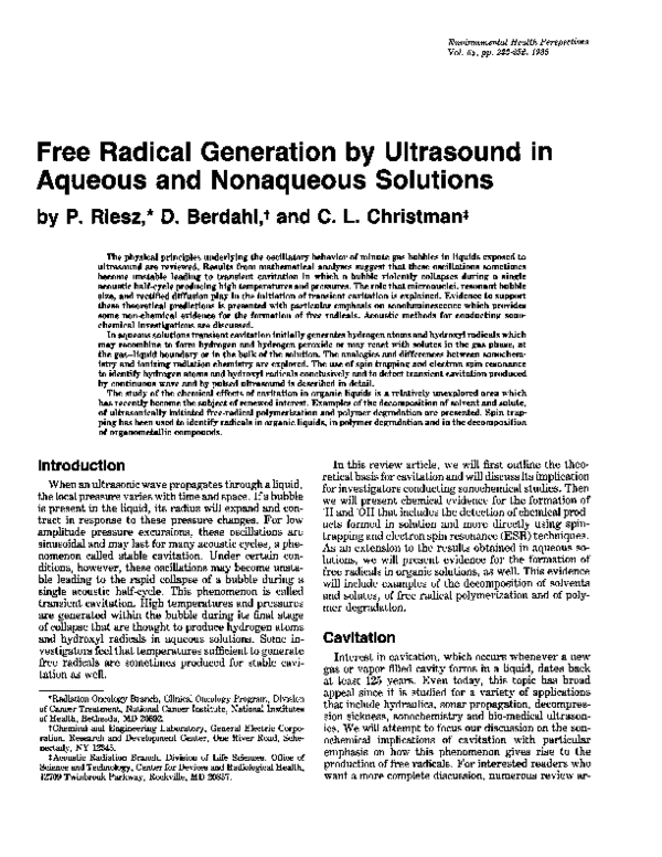 (PDF) Free Radical Generation by Ultrasound in Aqueous and Nonaqueous ...
