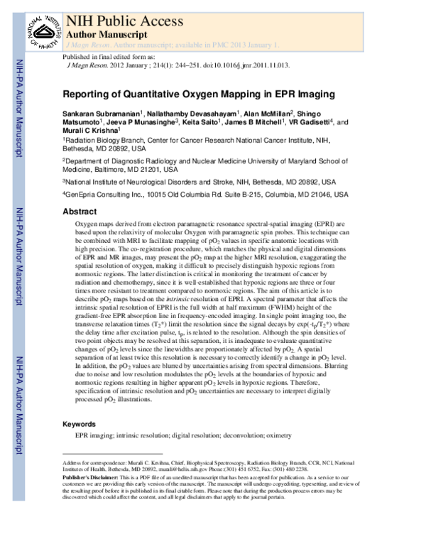 (PDF) Reporting of quantitative oxygen mapping in EPR imaging