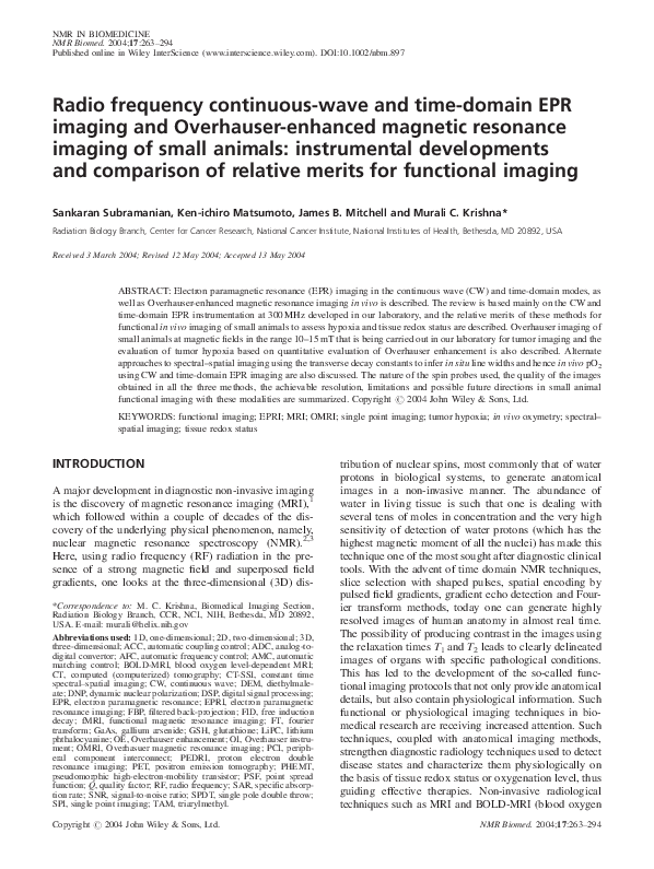 (PDF) Radio frequency continuous-wave and time-domain EPR imaging and ...