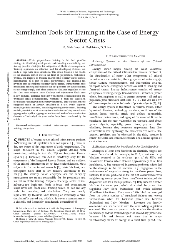 (PDF) Simulation Tools For Training In The Case Of Energy Sector Crisis