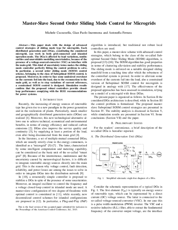 (PDF) Master-slave second order sliding mode control for microgrids