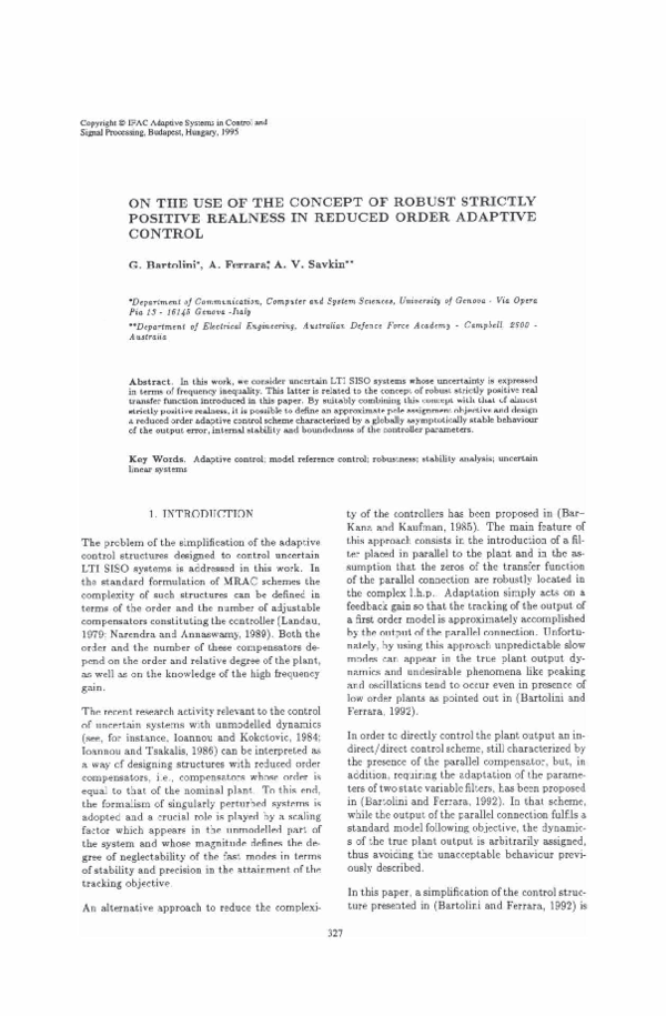 On the Use of the Concept of Robust Strictly Positive Realness in ...