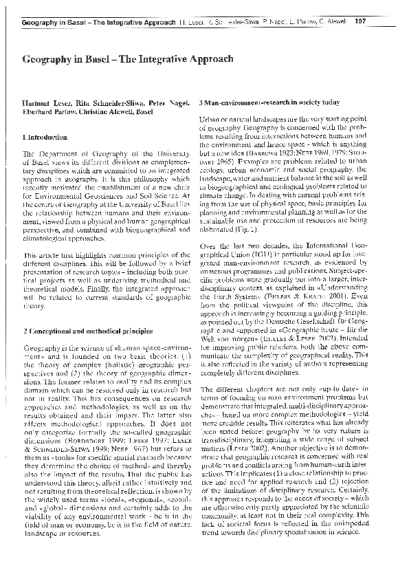 (PDF) Geography in Basel : the integrative approach | Eberhard Parlow ...