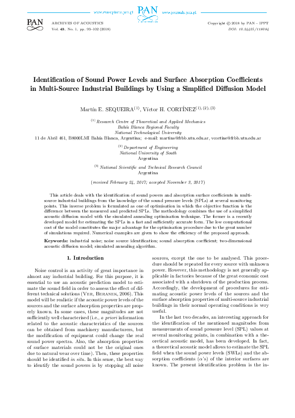 (PDF) Identification of Sound Power Levels and Surface Absorption ...