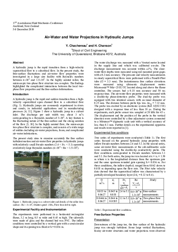 (PDF) Air-water and water projections in hydraulic jumps