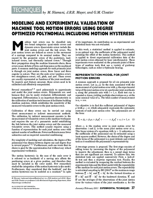 (PDF) Modeling and Experimental Validation of Machine Tool Motion ...