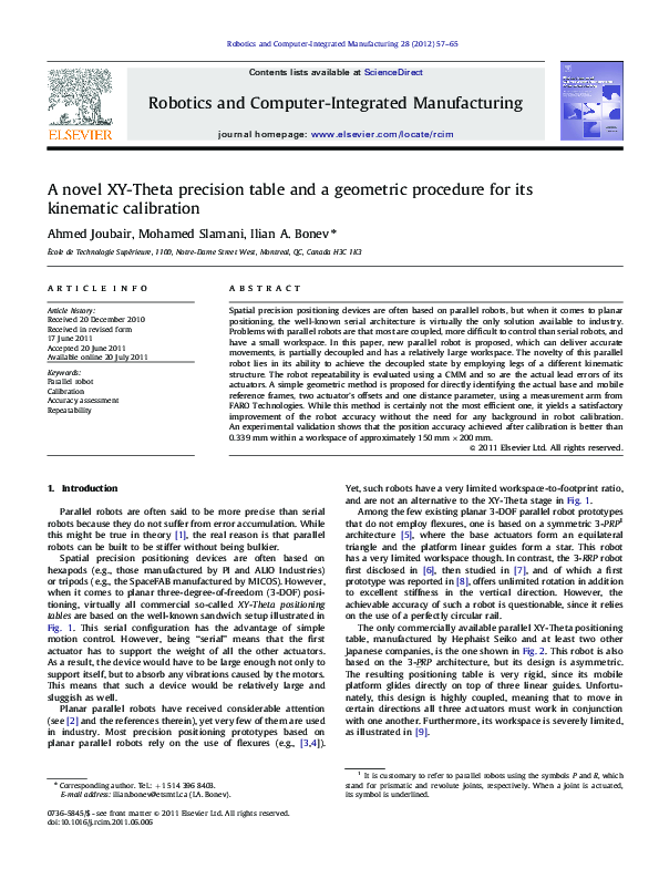 (PDF) A novel XY-Theta precision table and a geometric procedure for ...