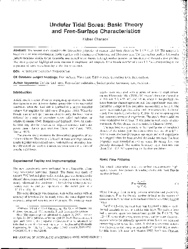 (PDF) Undular Tidal Bores: Basic Theory and Free-Surface Characteristics